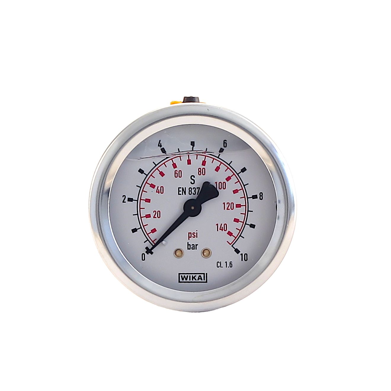 WIKA Glycerin-Manometer RA waagerecht (CrNi/Ms) G 1/4", Ø 63 mm, -1 – 0 bar